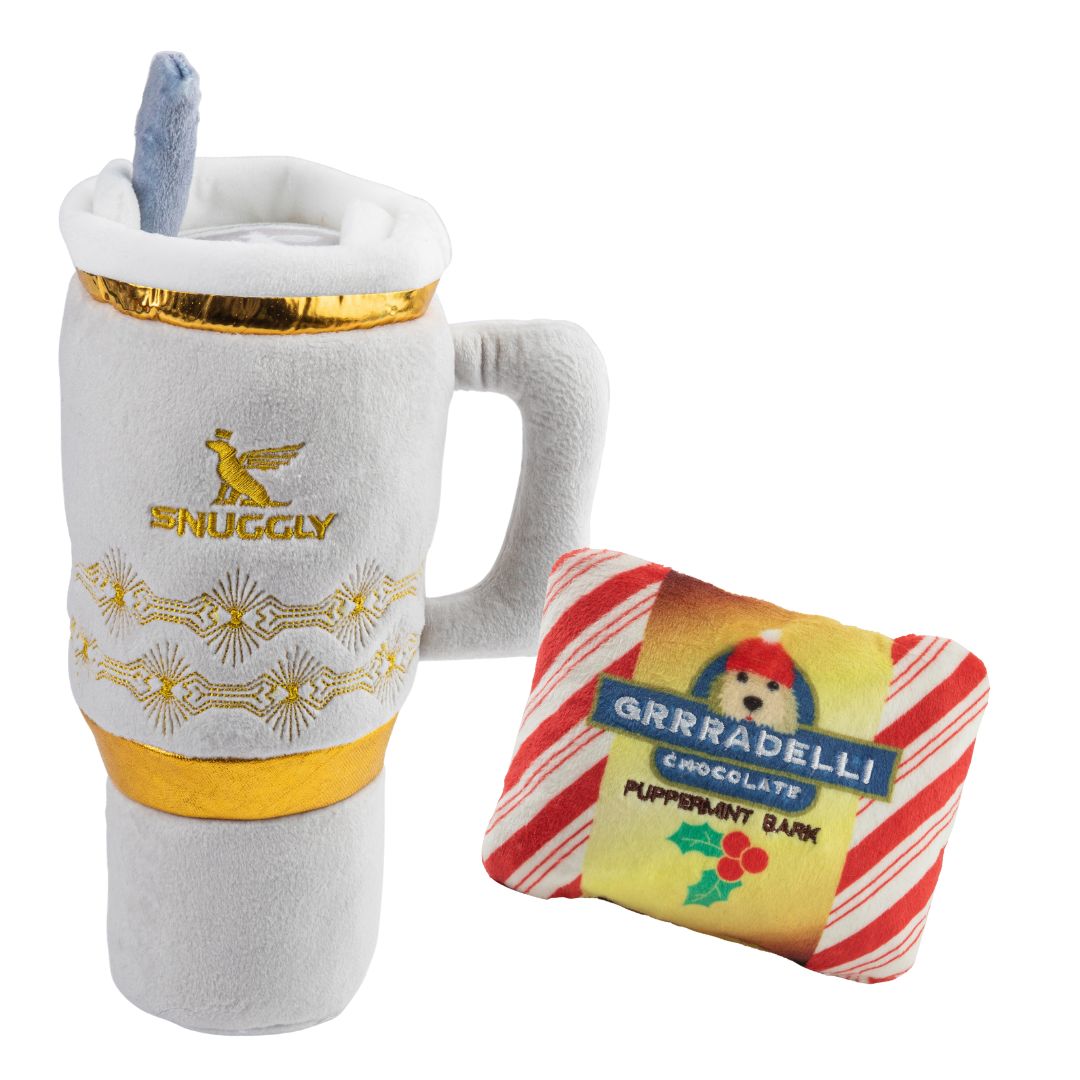 Snuggly Cup Holiday Ivory & Grrradelli Bark Square | Christmas Plush D ...